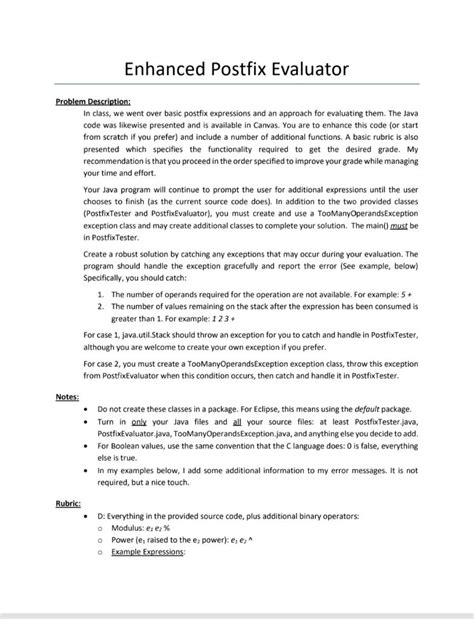 Solved Enhanced Postfix Evaluator Problem Description In