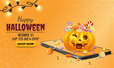 할로윈 과 할로윈 유령 풍선 나무 배경의 갈색 조각에 할로윈 판매 프로모션 포스터 무서운 공기 풍선 벡터 일러스트 Eps10 10월에 대한 스톡 벡터 아트 및 기타 이미지