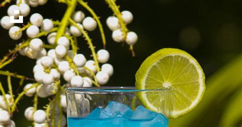 테두리에 라임 슬라이스가 있는 파란색 음료 사진 Unsplash의 무료 칵테일 이미지