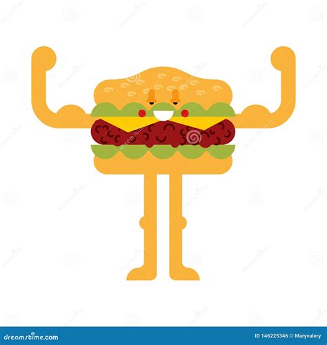 Strong Hamburger Powerful Burger Healthy Fast Food Stock Vector