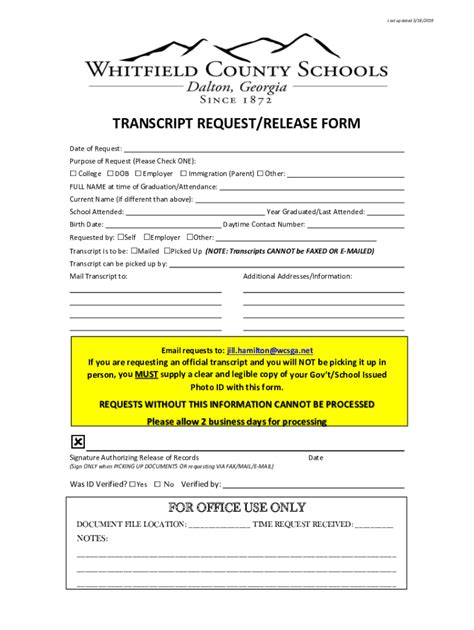 Fillable Online Transcript Request Release Form Fax Email Print Pdffiller