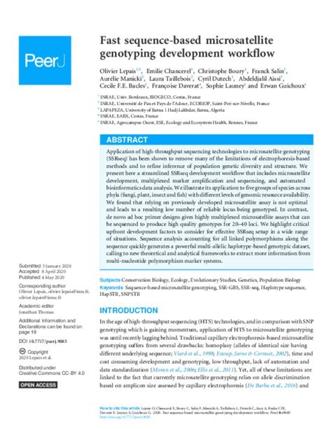 Pdf Fast Sequence Based Microsatellite Genotyping Development Workflow