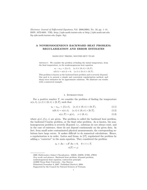 pdf a nonhomogeneous backward heat problem regularization and error