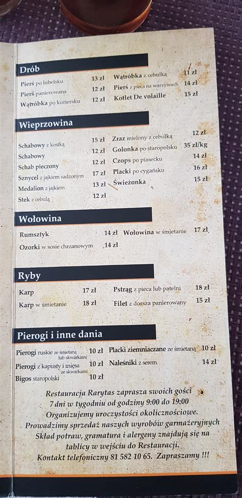 Menu At Restauracja Rarytas Restaurant Piaski
