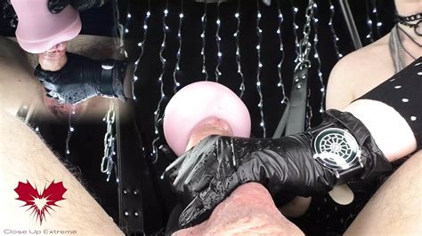 On The Sex Swing My Cock Is Fucked By Her With The Onahole Latex Gloves
