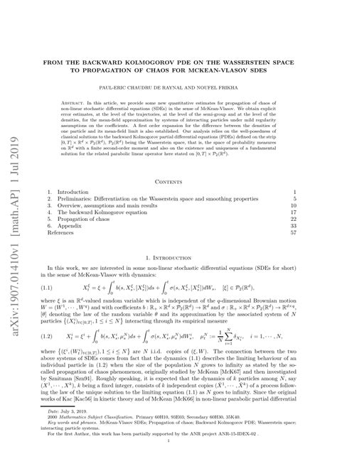 Pdf From The Backward Kolmogorov Pde On The Wasserstein Space To Propagation Of Chaos For