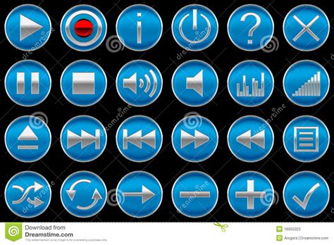Round Blue Control Panel Icons Or Buttons Stock Illustration