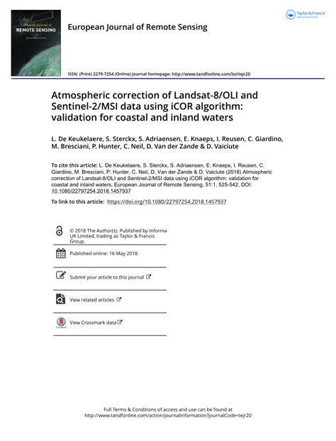 Pdf Atmospheric Correction Of Landsat 8 Oli And Sentinel 2 Msi Data Using Icor Algorithm