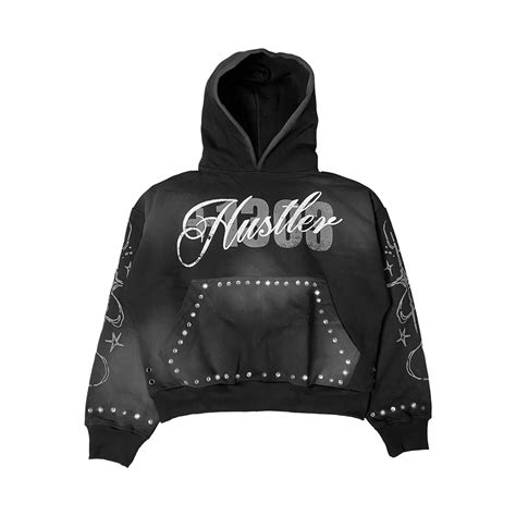 Jual Hustler Washed Hoodiezipup Rhinestones Boxy Fit Shopee