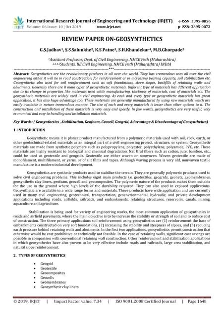 Irjet Review Paper On Geosynthetics Pdf