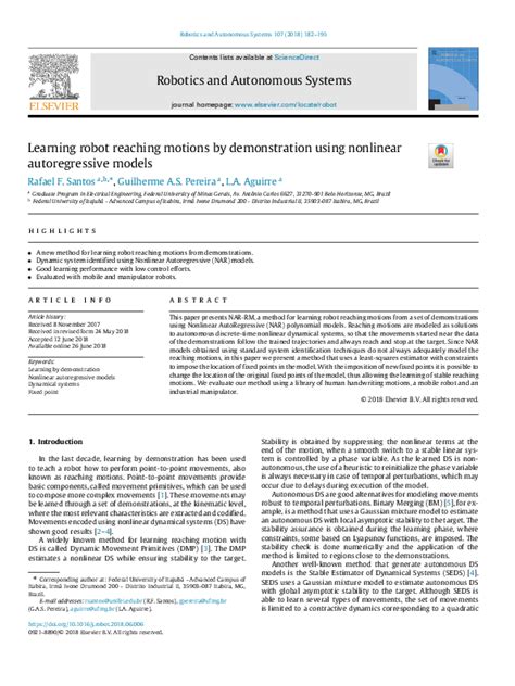Pdf Learning Robot Reaching Motions By Demonstration Using Nonlinear Autoregressive Models