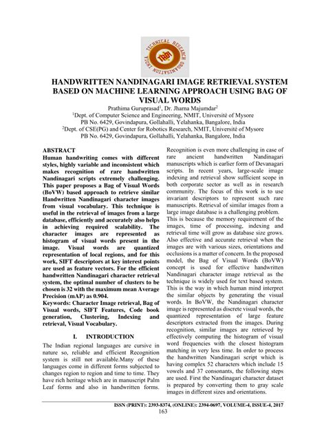 Pdf Handwritten Nandinagari Image Retrieval System Based On Machine Learning Approach Using