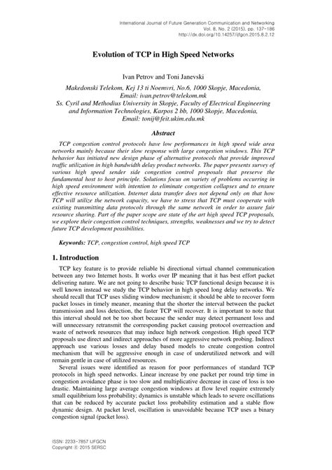 Pdf Evolution Of Tcp In High Speed Networks