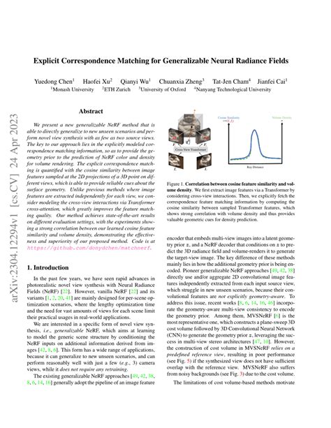 Pdf Explicit Correspondence Matching For Generalizable Neural Radiance Fields