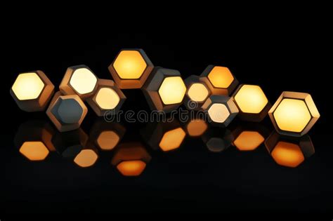 a 3d floating geometric structure of glowing hexagons and spheres