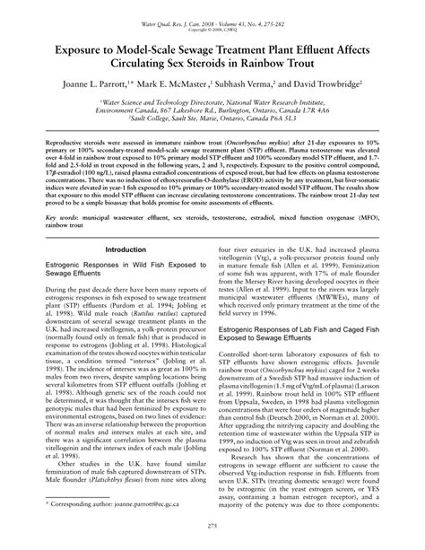 Pdf Exposure To Model Scale Sewage Treatment Plant Effluent Affects Circulating Sex Steroids