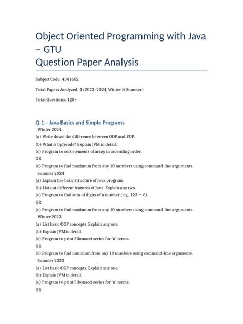 Gtu Java 4341602 Question Paper Analysis Pdf Constructor Object