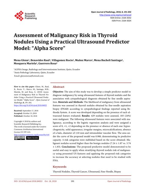 Pdf Assessment Of Malignancy Risk In Thyroid Nodules Using A Practical Ultrasound Predictor