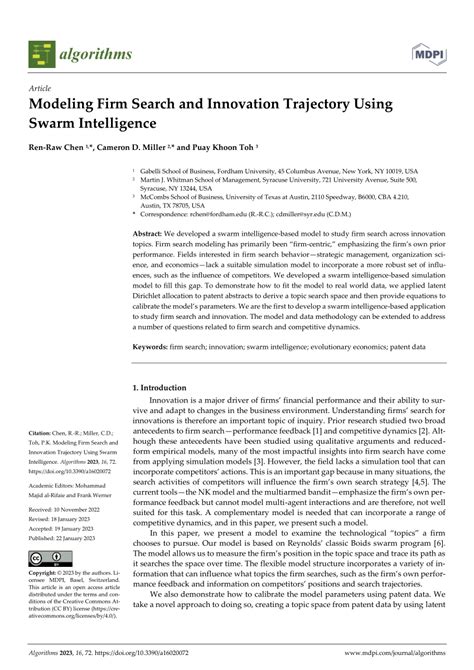 Pdf Modeling Firm Search And Innovation Trajectory Using Swarm Intelligence