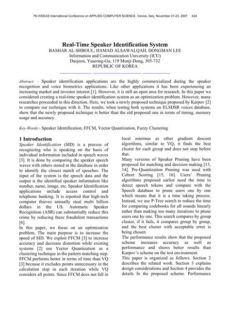 Pdf Real Time Speaker Identification System