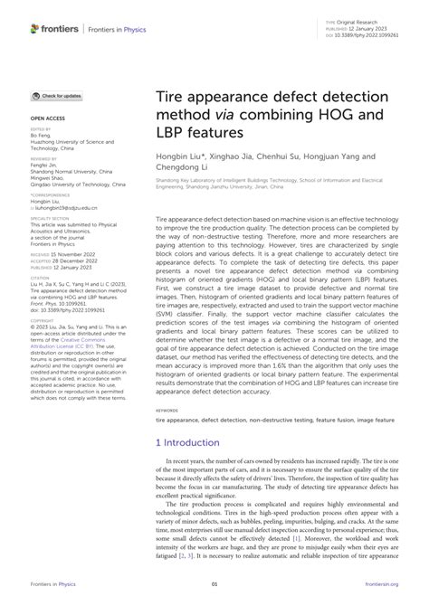 PDF Tire Appearance Defect Detection Method Via Combining HOG And LBP