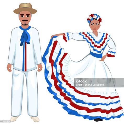 민속 국가 도미니카 의상을 입은 여성과 남자 벡터 일러스트레이션 도미니카 공화국에 대한 스톡 벡터 아트 및 기타 이미지 도미니카 공화국 남자 전통 Istock