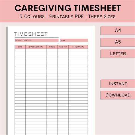 Printable Caregiver Timesheet Template
