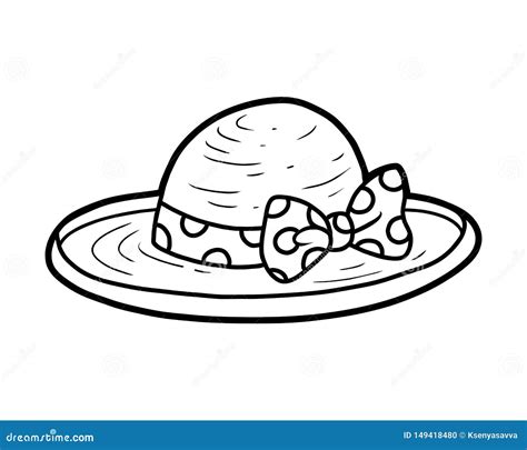 Coloring Book Cartoon Headwear Raffia Straw Hat Vector Illustration