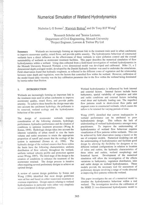 Pdf Numerical Simulation Of Wetland Hydrodynamics