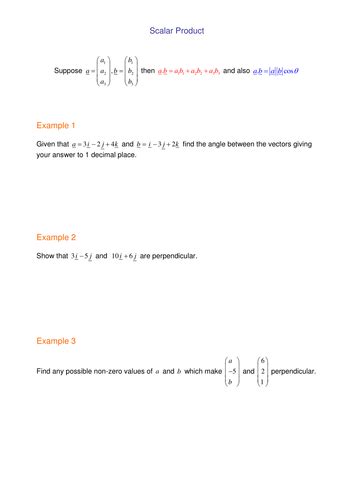 Scalar Product Teaching Resources