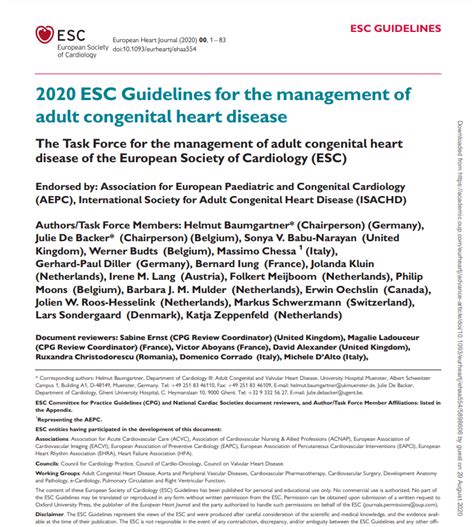 Esc Guidelines For The Management Of Adult Congenital Heart Disease 2020 Heart University