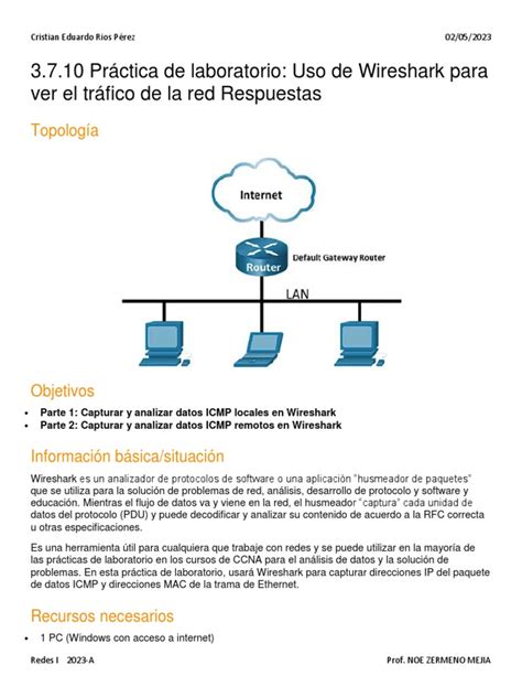 3 7 10 Práctica De Laboratorio Uso De Wireshark Para Ver El Tráfico De La Red Pdf Dirección