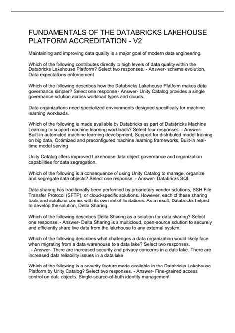 Fundamentals Of The Databricks Lakehouse Platform Accreditation V2