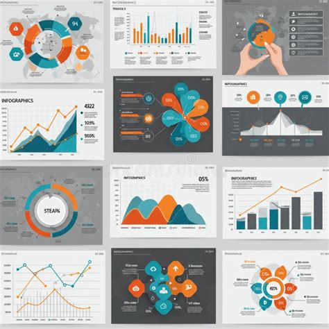 A Collection Of Infographics Featuring Various Data Visualization Elements Stock Illustration