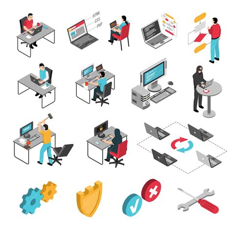 Free Vector Programmers Work Isometric Set