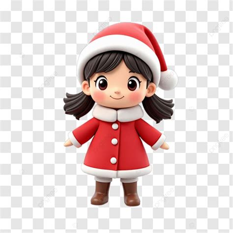 빨간 코트와 모자를 쓰고 크리스마스에 어린 소녀 산타 산타클로스 산타 클로스 Png 일러스트 및 Psd 이미지 무료