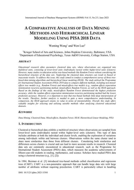 a comparative analysis of data mining methods and hierarchical linear