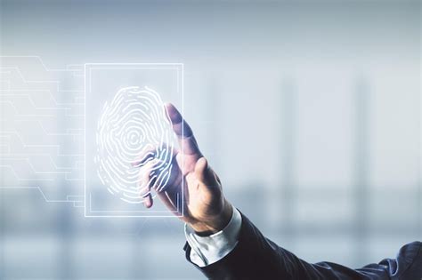 Premium Photo Multi Exposure Of Developers Hand Clicks On Virtual Graphic Fingerprint Sketch