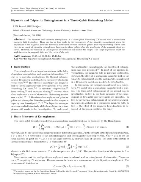 Pdf Bipartite And Tripartite Entanglement In A Three Qubit Heisenberg Model