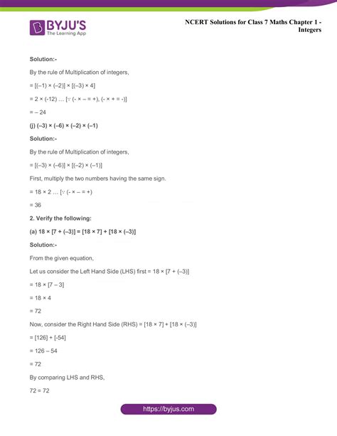 NCERT Solutions For Class 7 Maths Exercise 1 3 Chapter 1 Integers