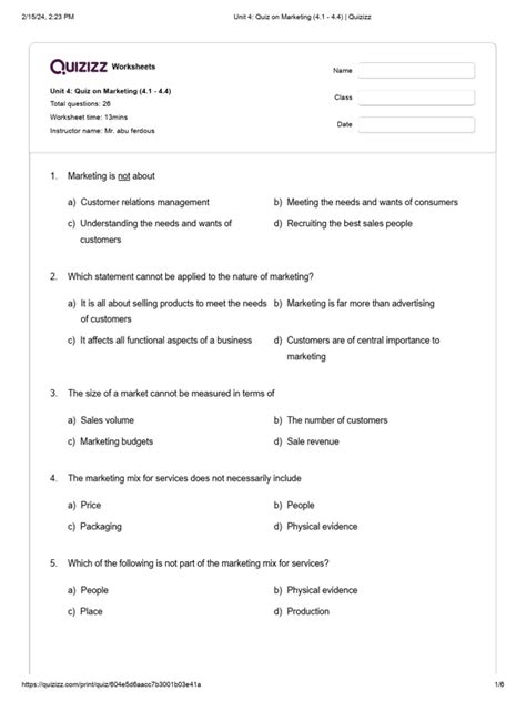 Unit 4 Quiz On Marketing 41 44 Quizizz Download Free Pdf