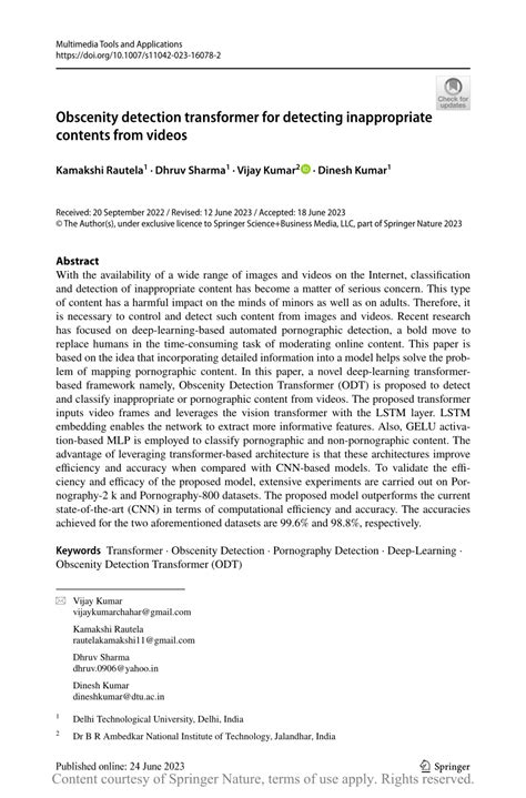 Obscenity Detection Transformer For Detecting Inappropriate Contents From Videos Request PDF