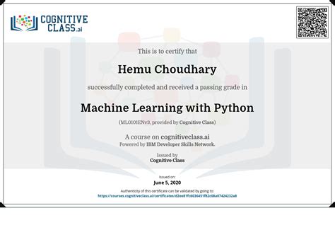 Cognitive Class ML0101ENv3 Certificate Cognitive Class