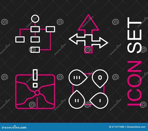 Set Line Infographic Element Intersection Point Arrow And Hierarchy Organogram Chart Icon