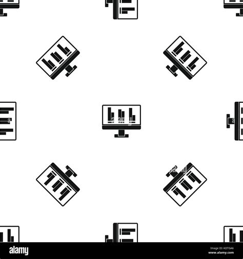 Business Graph At Computer Screen Pattern Seamless Black Stock Vector