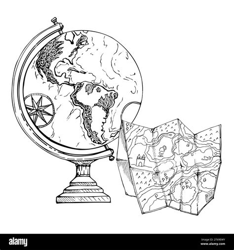 Ink Hand Drawn Vector Graphic Outline Sketch Navigation Orientation