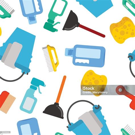 완벽 한 패턴을 청소 액세서리 청소기 배경입니다 브러쉬 고 플런저입니다 물통 하 고 Floorcloth입니다 갯 솜 및 스프레이