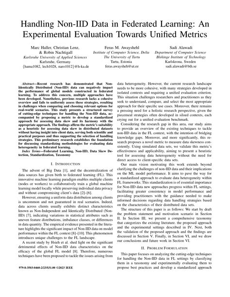 Pdf Handling Non Iid Data In Federated Learning An Experimental Evaluation Towards Unified