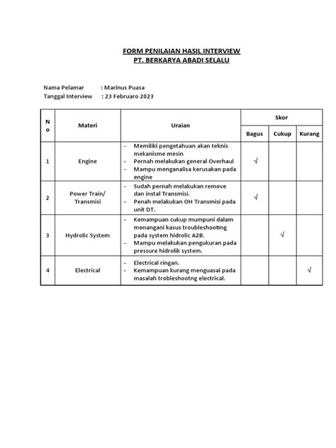 Form Penilaian Hasil Interview Pdf