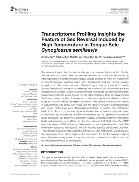 Pdf Transcriptome Profiling Insights The Feature Of Sex Reversal